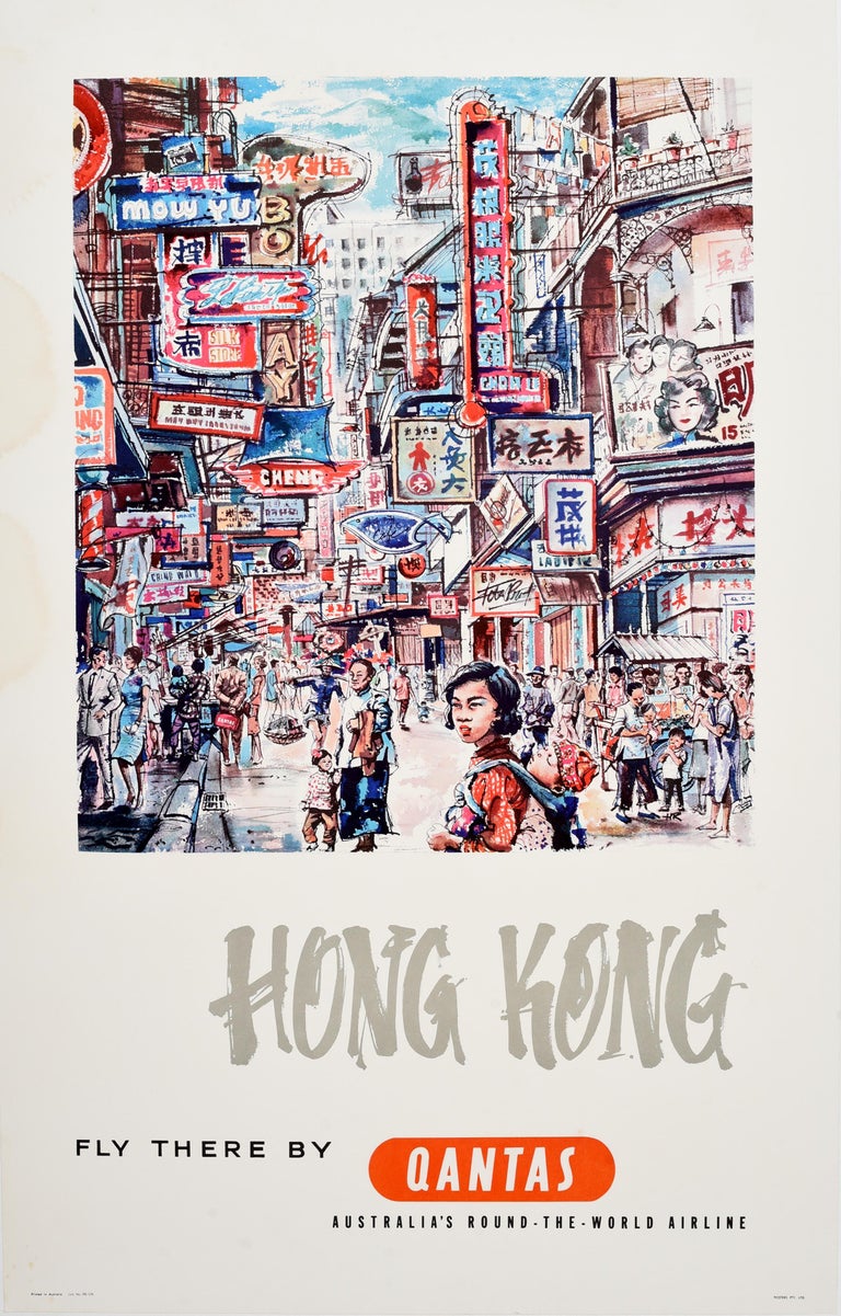 Harry Rogers - Original Vintage Travel Poster Hong Kong Qantas Harry ...