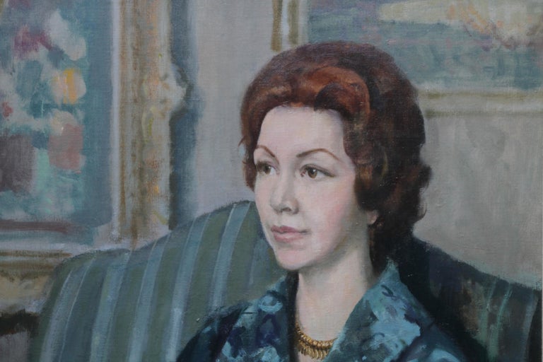 Harry Rutherford - Portrait of a Lady in Blue - British 20thC art oil ...