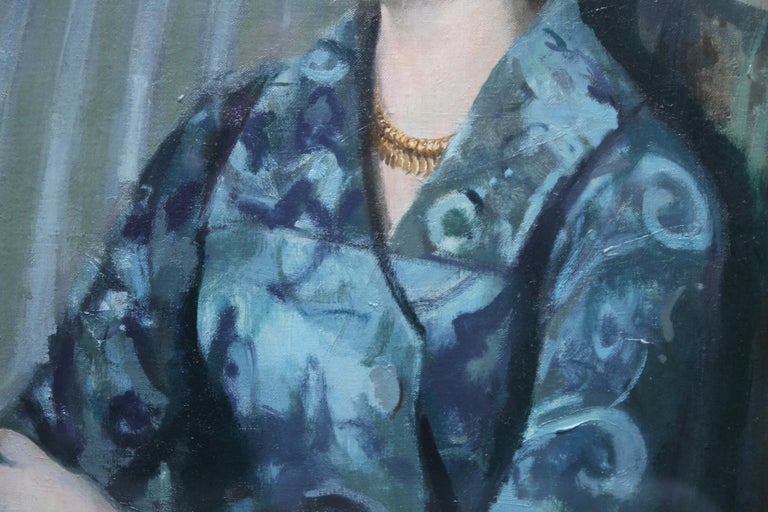 Harry Rutherford - Portrait of a Lady in Blue - British 20thC art oil ...
