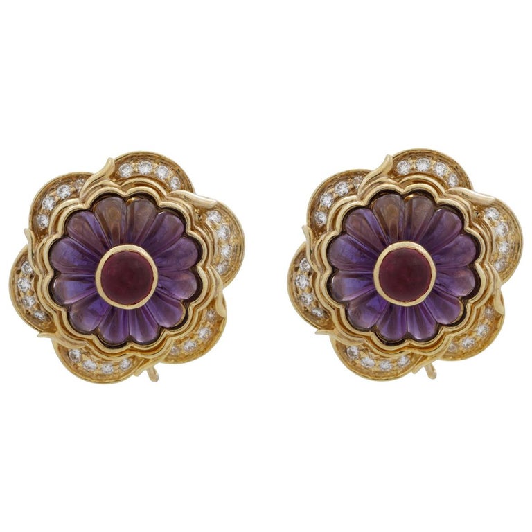 Harry Winston 18 Karat Yellow Gold Amethyst, Ruby and Diamond Vintage ...