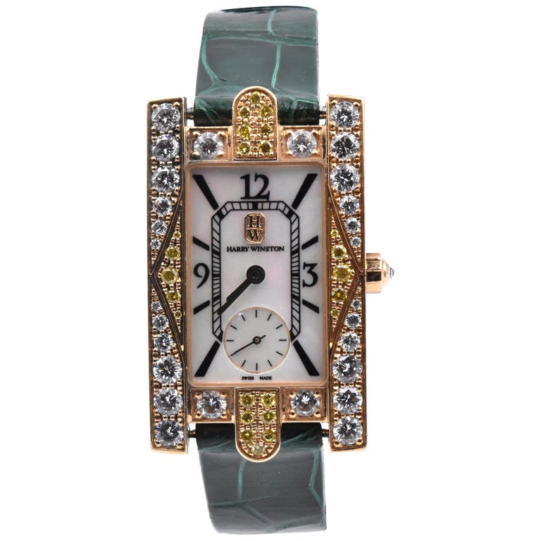 Harry Winston 18k Yellow Gold White and Yellow Diamond Avenue C Ladies ...