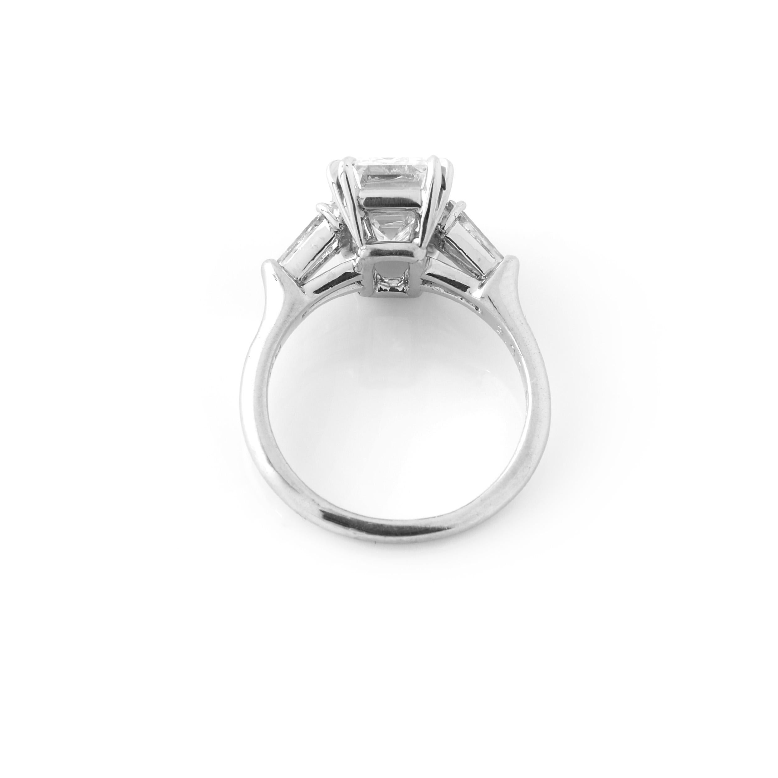 Harry Winston 3.06 Ct Emerald Cut Three Stone Diamond Engagement Ring ...