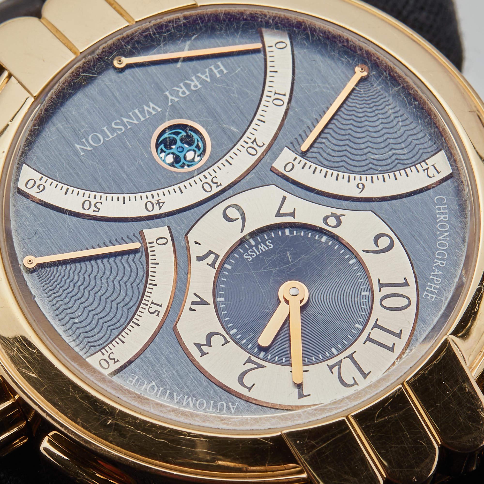 Harry Winston Blue Grey 18K Rose Gold Alligator Leather Premier ...