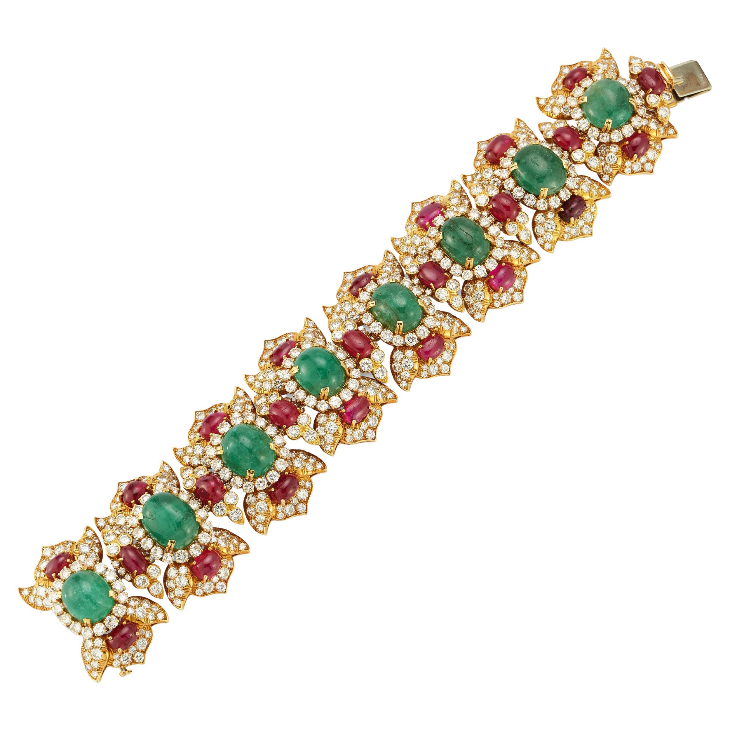 HARRY WINSTON Cabochon Sapphire, Emerald, Ruby and Diamond Bracelet For ...