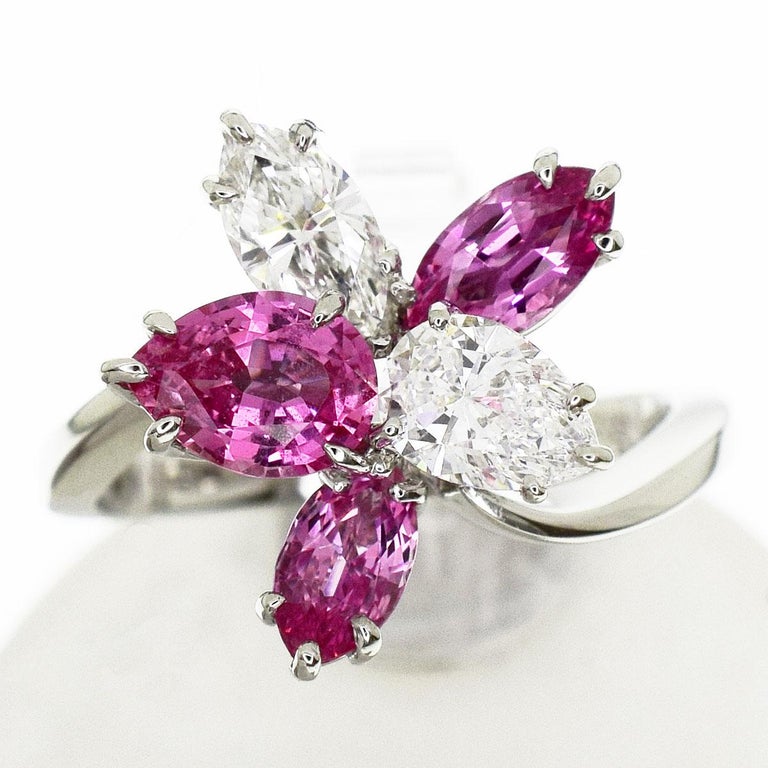 Harry Winston Cluster by HW Pink Sapphire and Diamond Platinum Ring at ...