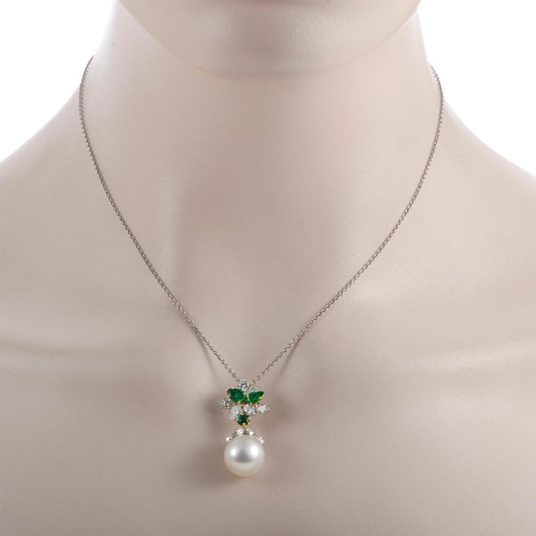 Harry Winston Diamond, Emerald and Pearl Platinum Dangle Pendant Chain ...