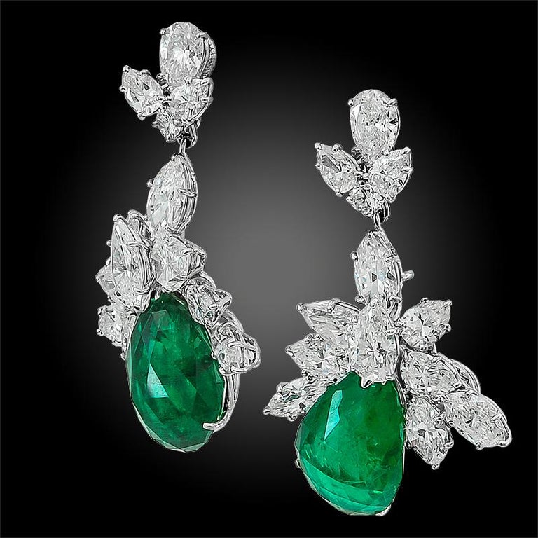 Harry Winston Emerald Diamond Cluster Platinum Detachable Earrings For ...