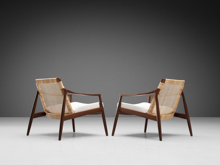 Hartmut Lohmeyer for Wilkhahn Pair of Lounge Chairs in Teak and Cane ...