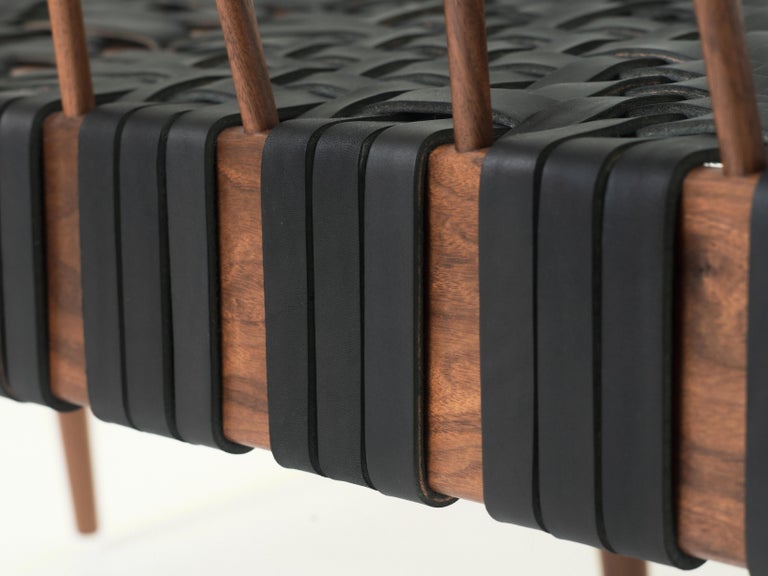 Harvest Settee, Modern Wood and Leather Weave Bench For Sale at 1stDibs