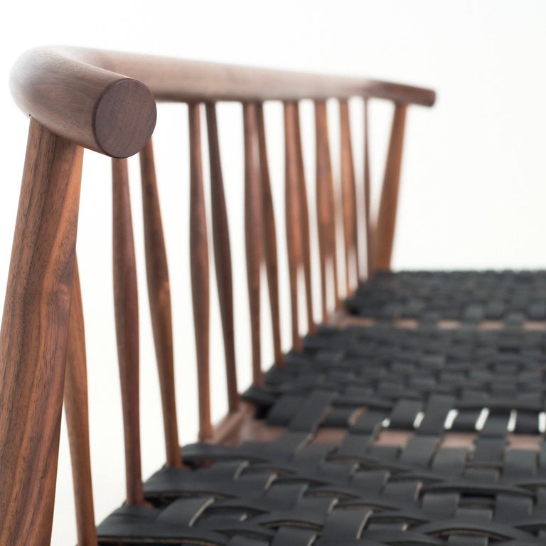 Harvest Settee, Modern Wood and Leather Weave Bench For Sale at 1stDibs