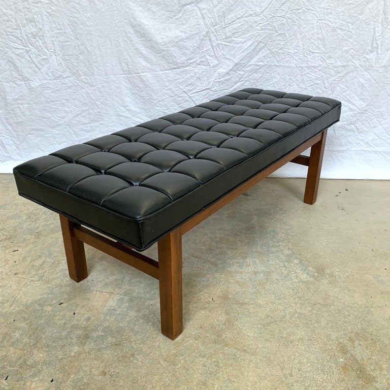Harvey Probber Black Vinyl Biscuit Tufted Walnut Bench or Ottoman, USA ...