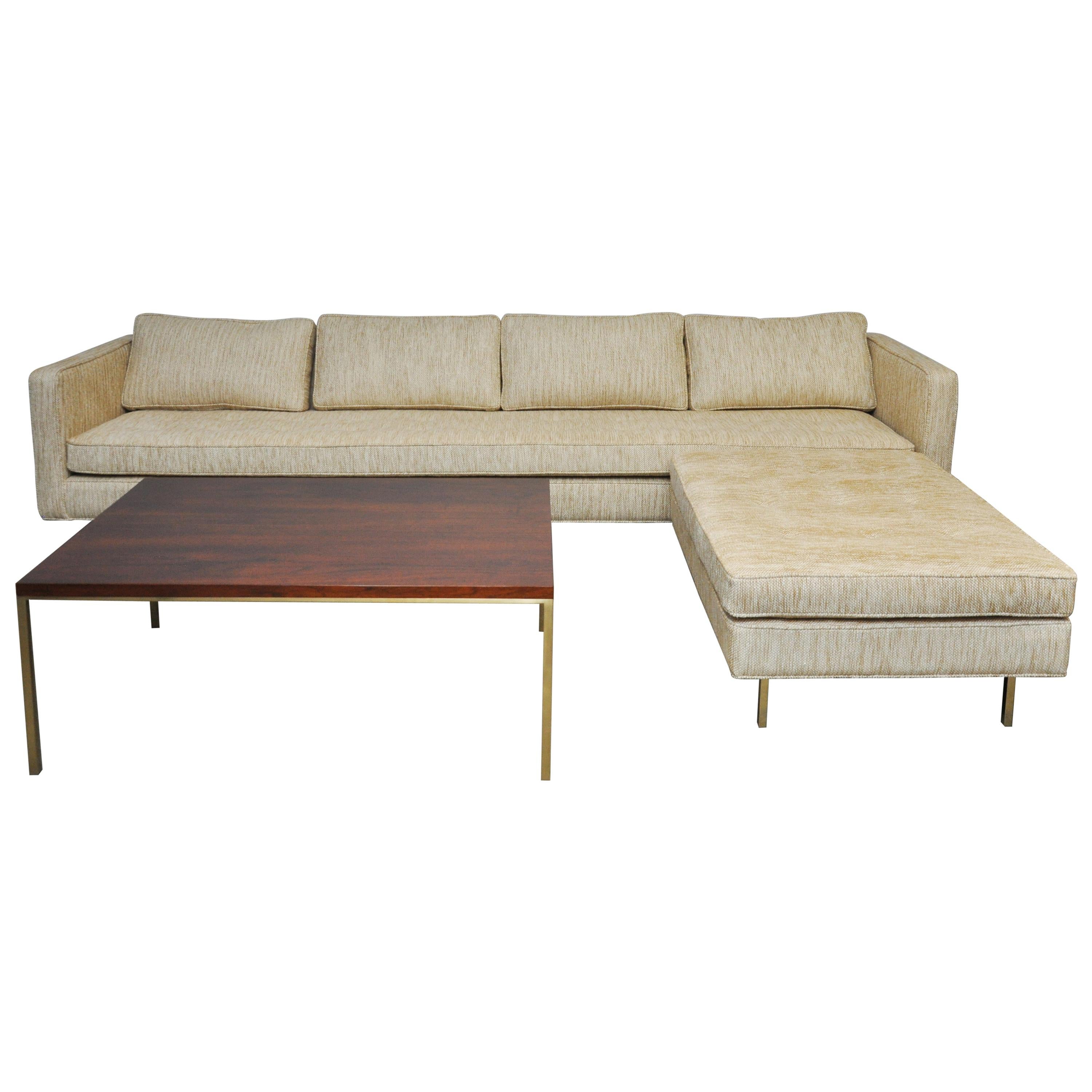 Harvey Probber Brass Base Sofa, Ottoman, Coffee Table at 1stDibs