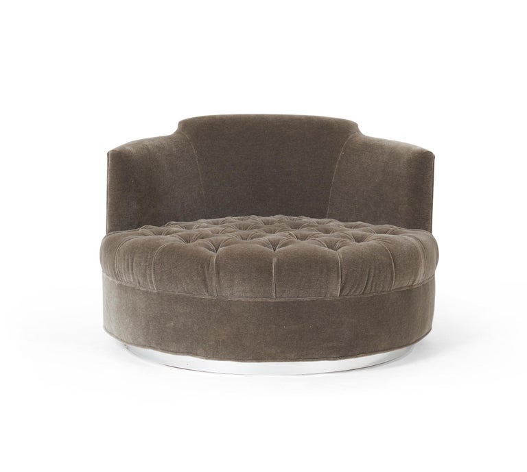 Large Tufted Swivel Chaise Chair on Chrome Base at 1stDibs