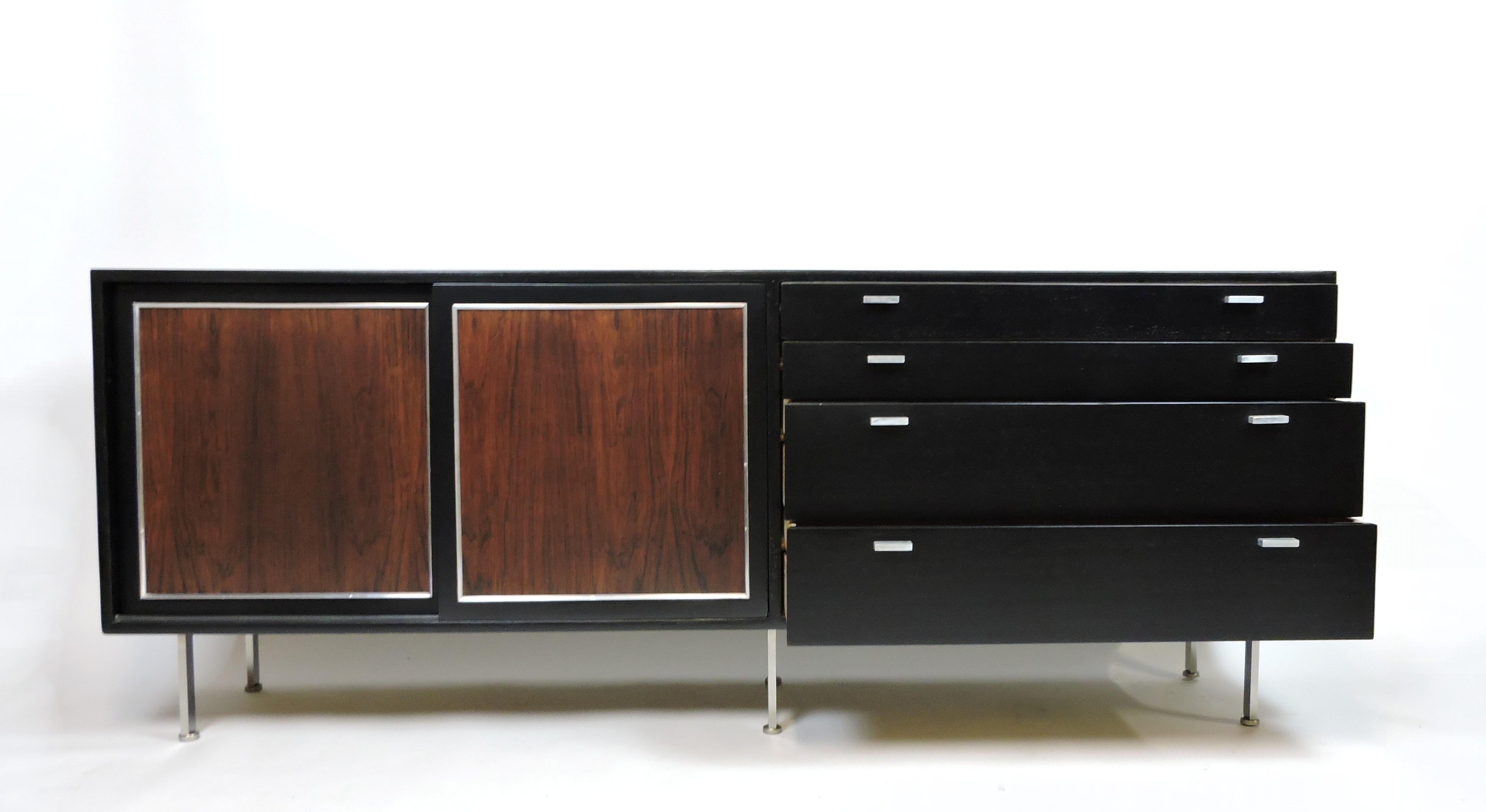 Harvey Probber Mid-Century Modern Black Lacquer and Rosewood Credenza ...