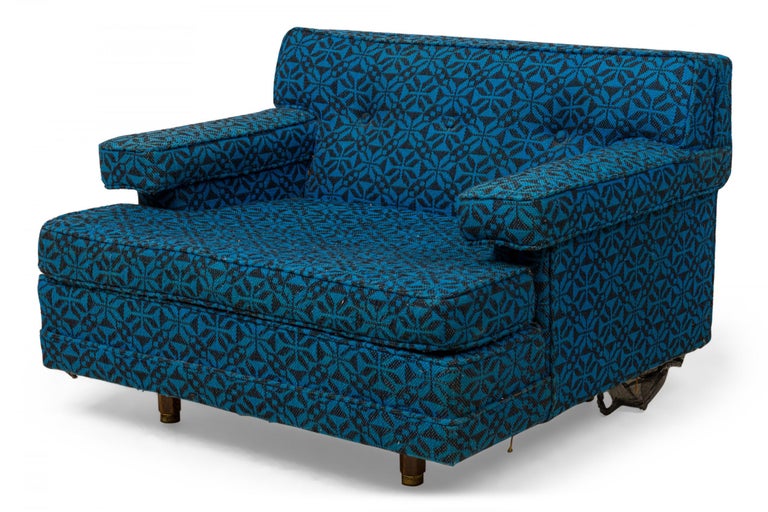 Harvey Probber Oversized Blue Patterned Upholstered Lounge / Armchair ...