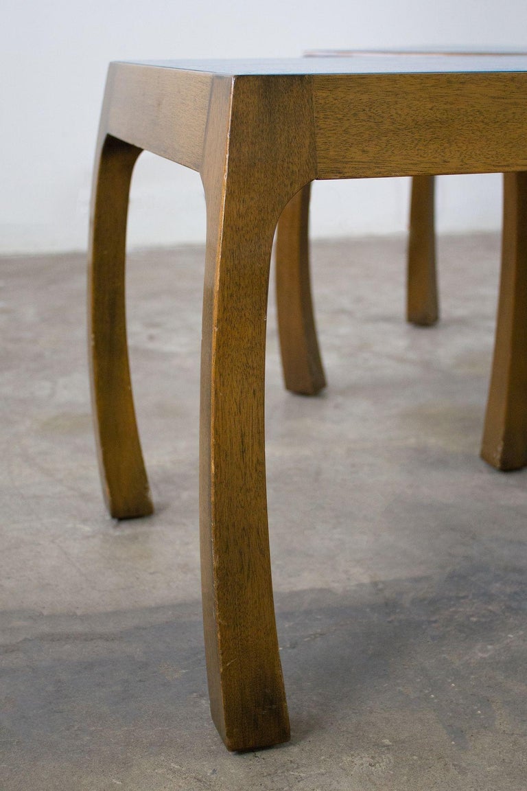 Harvey Probber Side Tables in Blue Enameled Copper and Mahogany 1960s ...
