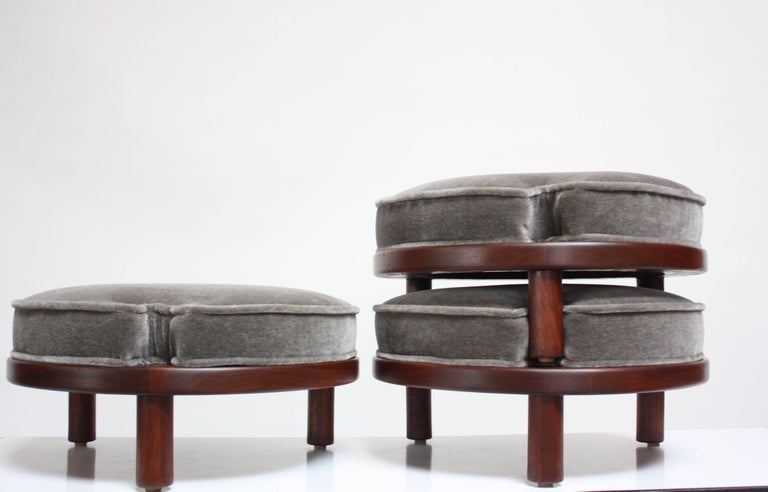 Harvey Probber-Style Mahogany and Mohair Stacking Ottomans or ...