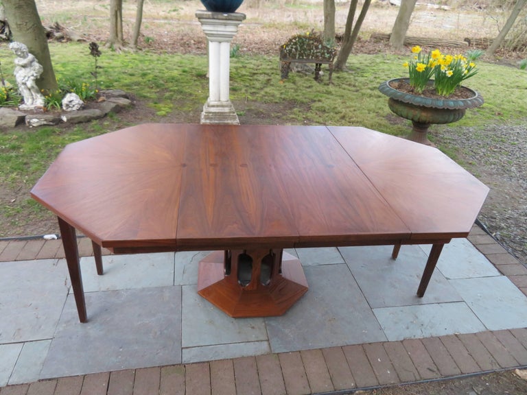 Harvey Probber Style Walnut Octagon Extension Table 2 Leaves Mid ...