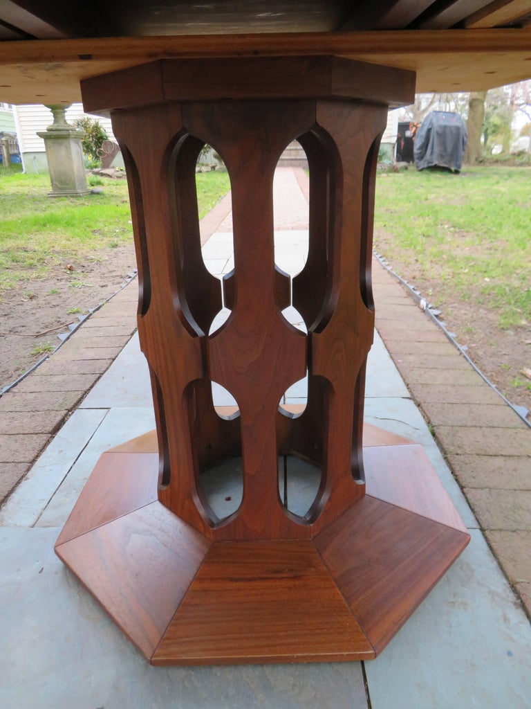 Harvey Probber Style Walnut Octagon Extension Table 2 Leaves Mid ...