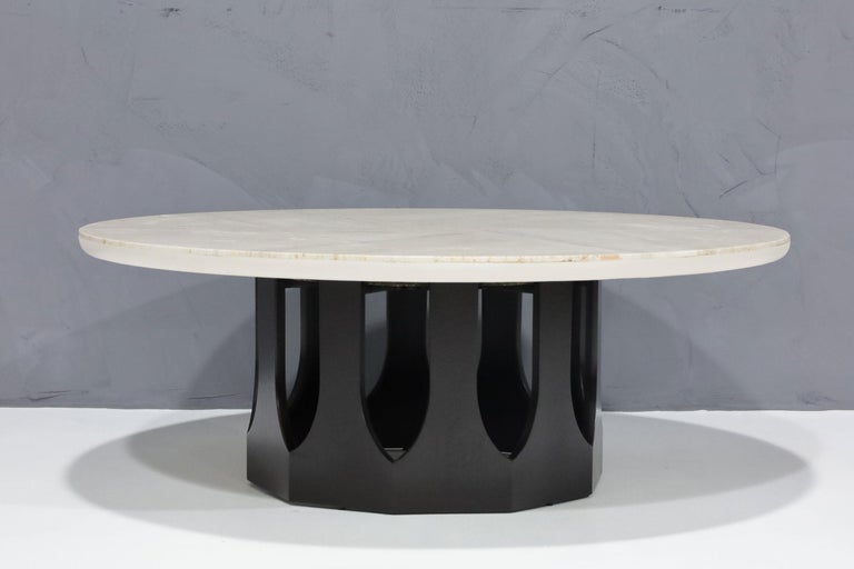 Harvey Probber Travertine Top Cocktail Table on Pierced Walnut ...