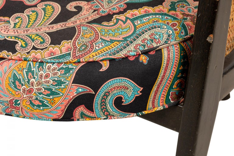 Harvey Probber Wood, Caning, and Paisley Fabric Upholstered Hoop Lounge ...