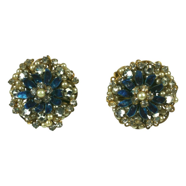 Haskell Style Enamel Flower Earrings For Sale at 1stDibs