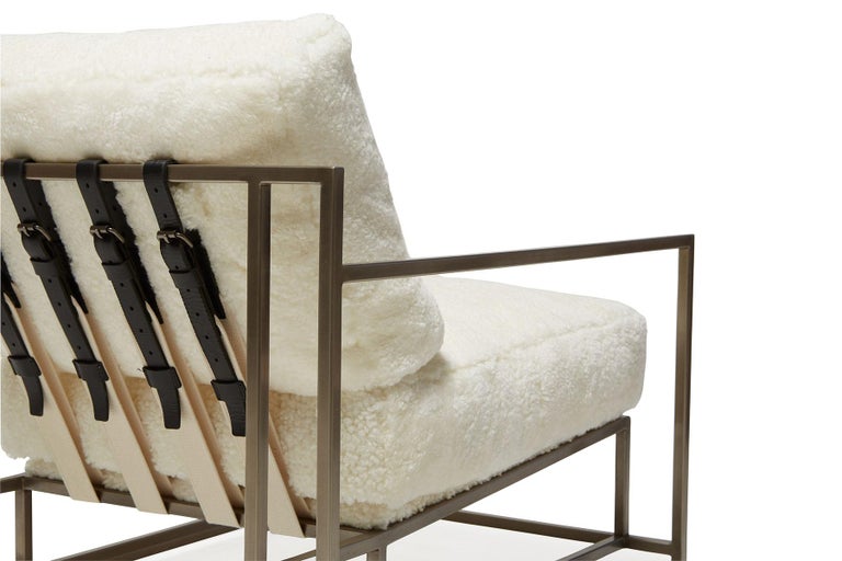 Ivory Shearling and Antique Nickel Armchair For Sale at 1stDibs
