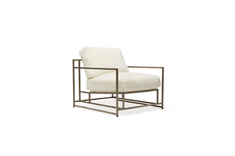 Ivory Shearling and Antique Nickel Armchair For Sale at 1stDibs