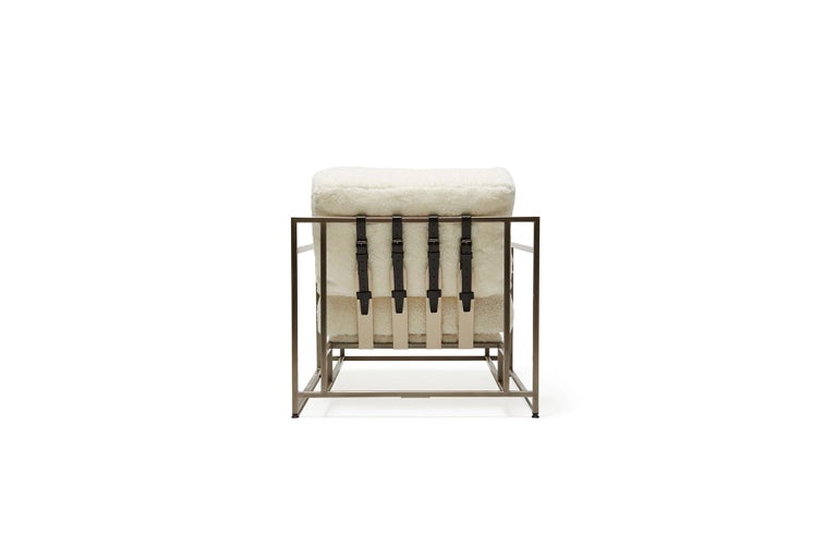 Ivory Shearling and Antique Nickel Armchair For Sale at 1stDibs