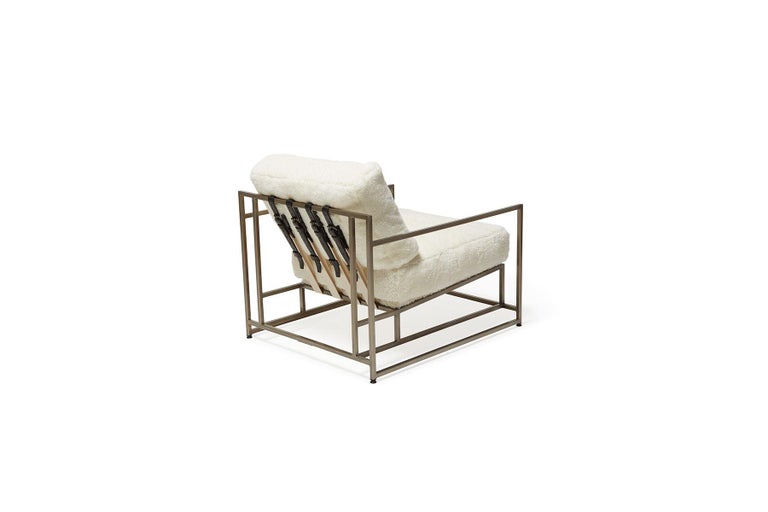 Ivory Shearling and Antique Nickel Armchair For Sale at 1stDibs