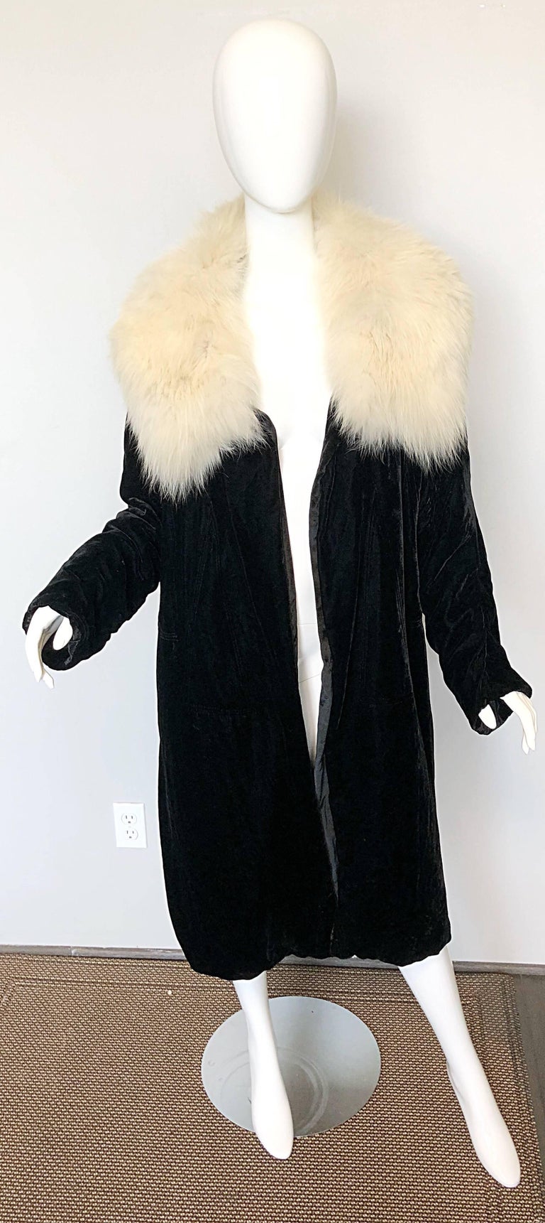 Hattie Carnegie 1930s Black Velvet and White Fox Fur Vintage 30s Opera ...
