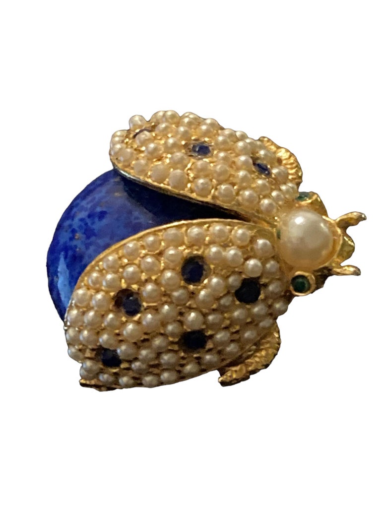 Hattie Carnegie Blue Ladybug Brooch For Sale at 1stDibs