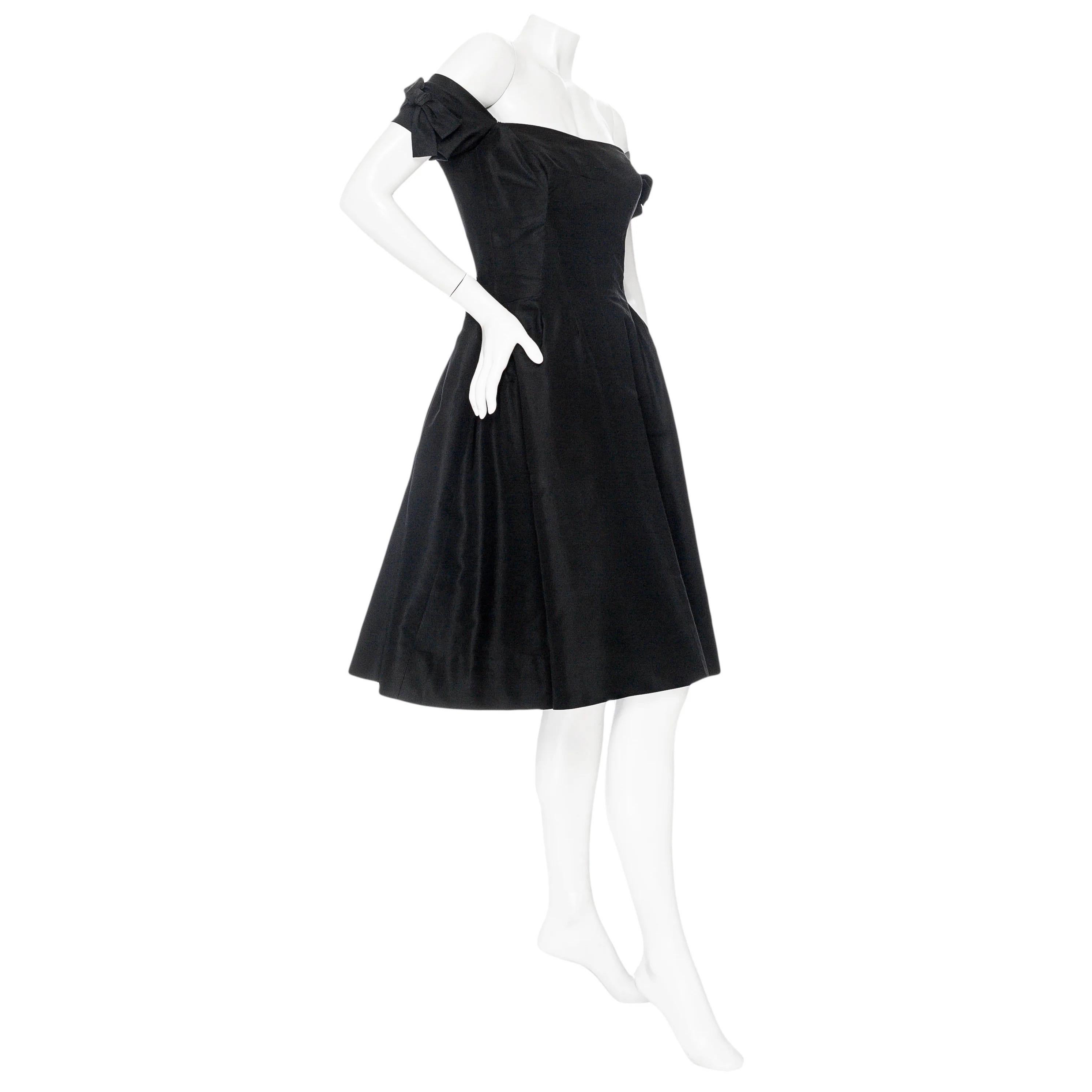 Hattie Carnegie Vintage Fit and Flare Shoulder-Bow Cocktail Dress ...