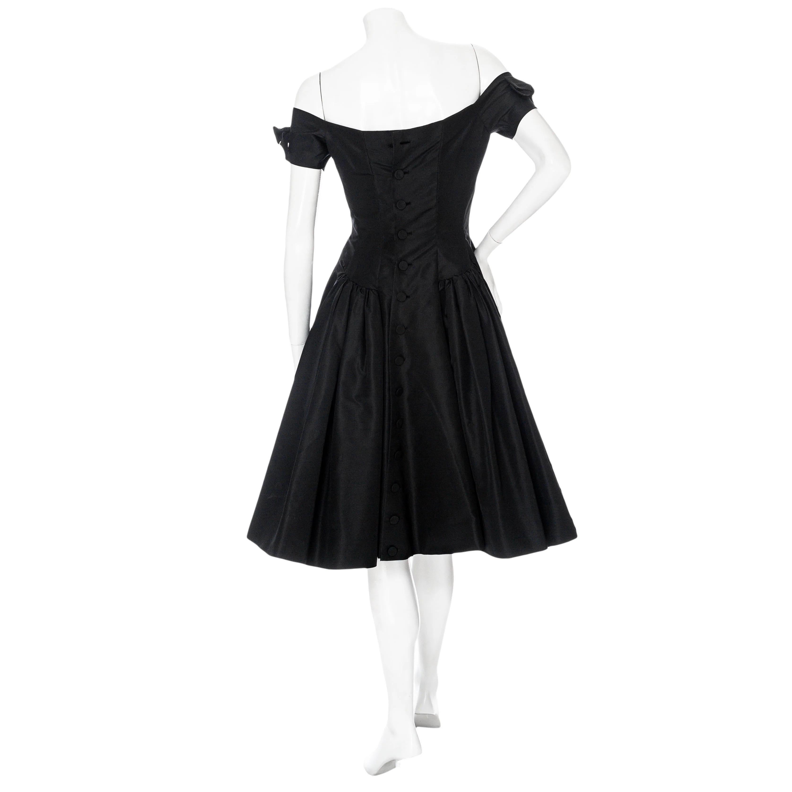 Hattie Carnegie Vintage Fit and Flare Shoulder-Bow Cocktail Dress (1950s) For Sale at 1stDibs