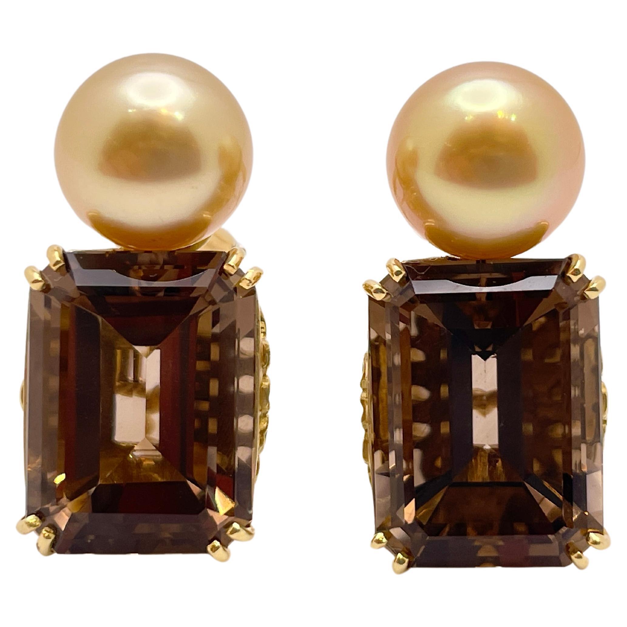 Haume Topaz 18K Yellow Gold Pearl Earrings For Sale at 1stDibs