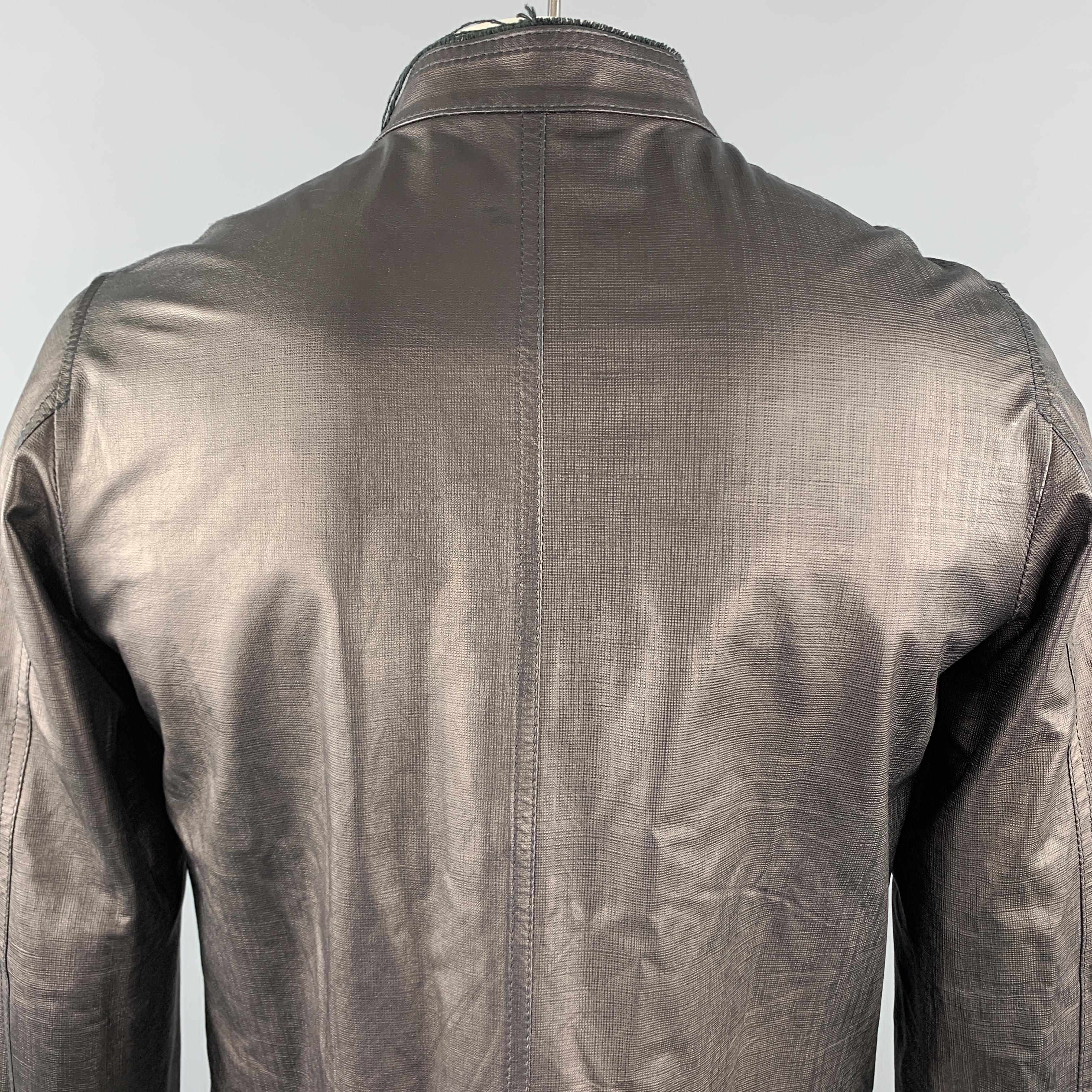 HAUTE Size 42 Black Leather Full Zip High Collar Zip Pockets Raw Hem ...