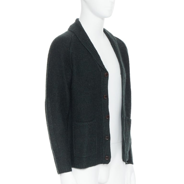 HAVERSACK Japan linen wool knit dual patch pocket shawl collar cardigan ...