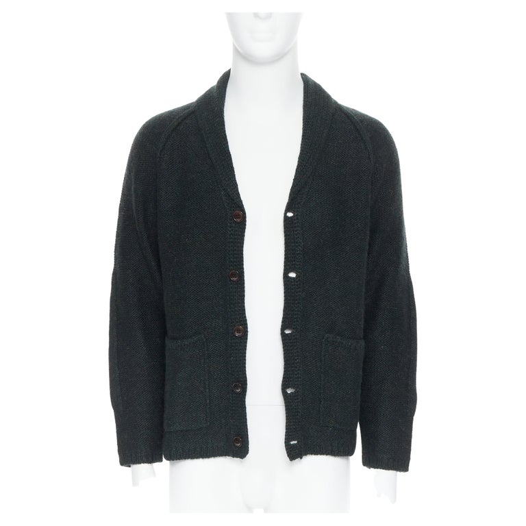 HAVERSACK Japan linen wool knit dual patch pocket shawl collar cardigan ...