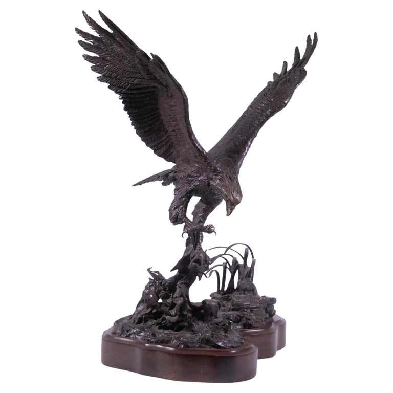 "Hawk Catching Salmon" Bronze Scupture by Lorenzo E. Ghiglieri, Ed 31/ ...