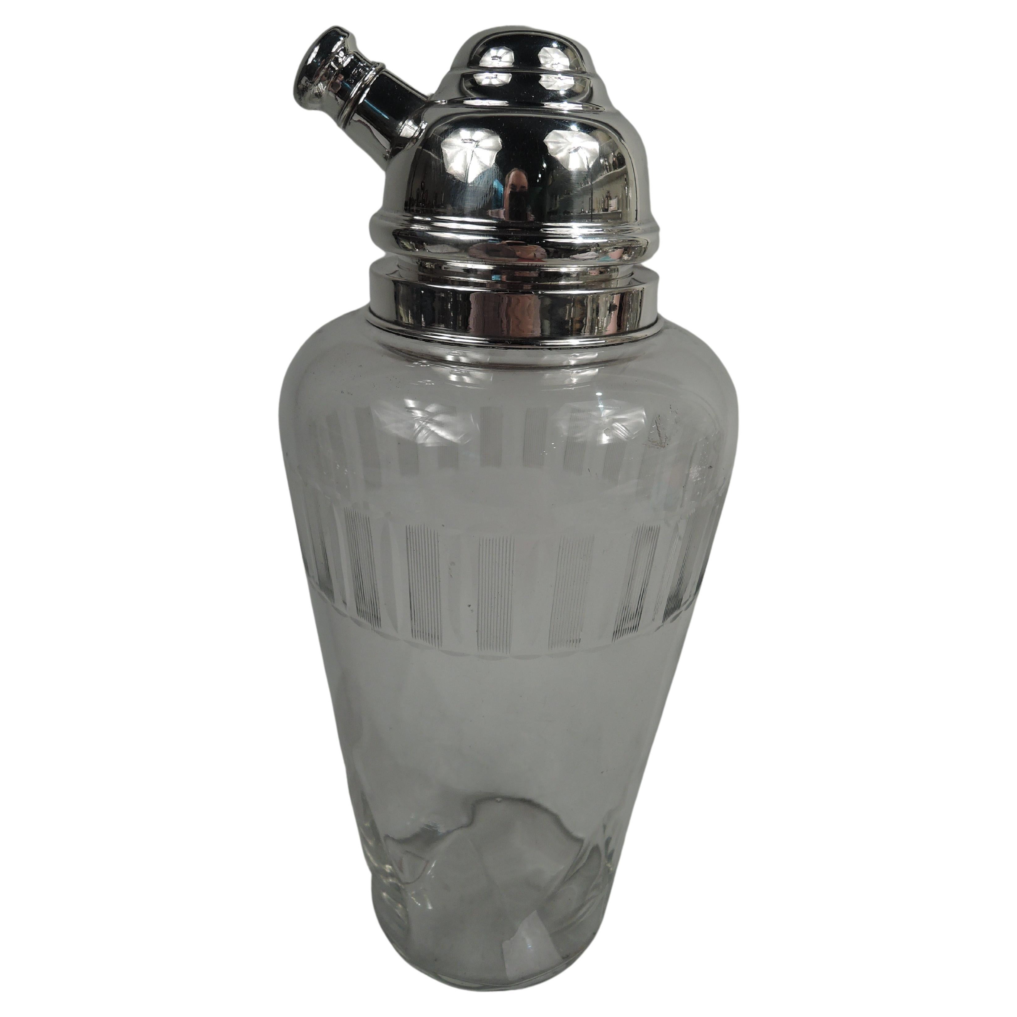 Hawkes Large Art Deco Sterling Silver and Cut-Glass Cocktail Shaker For ...