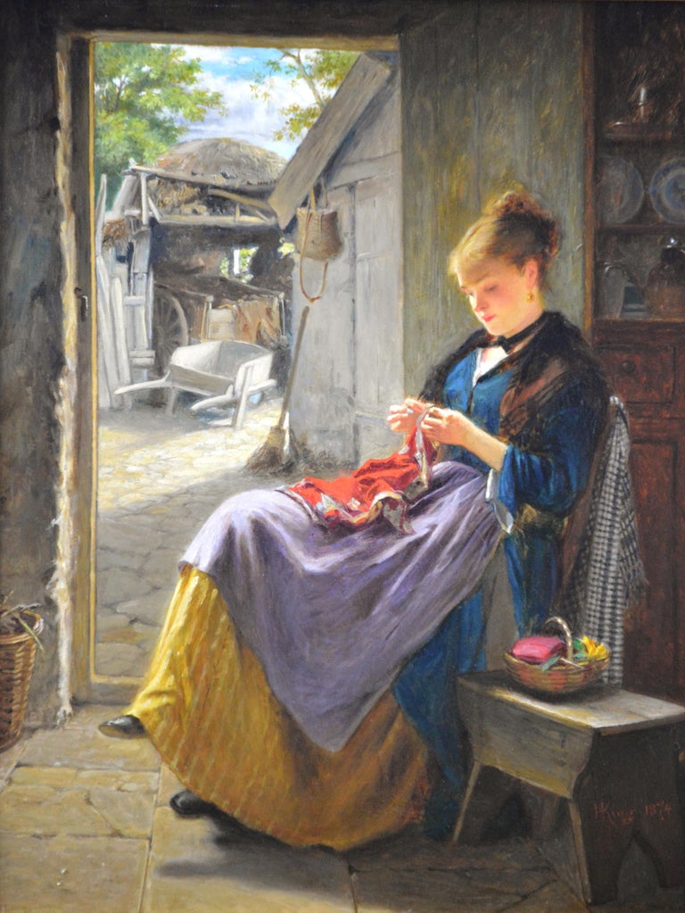 Haynes King - 19th Century genre oil painting of a woman sewing ...