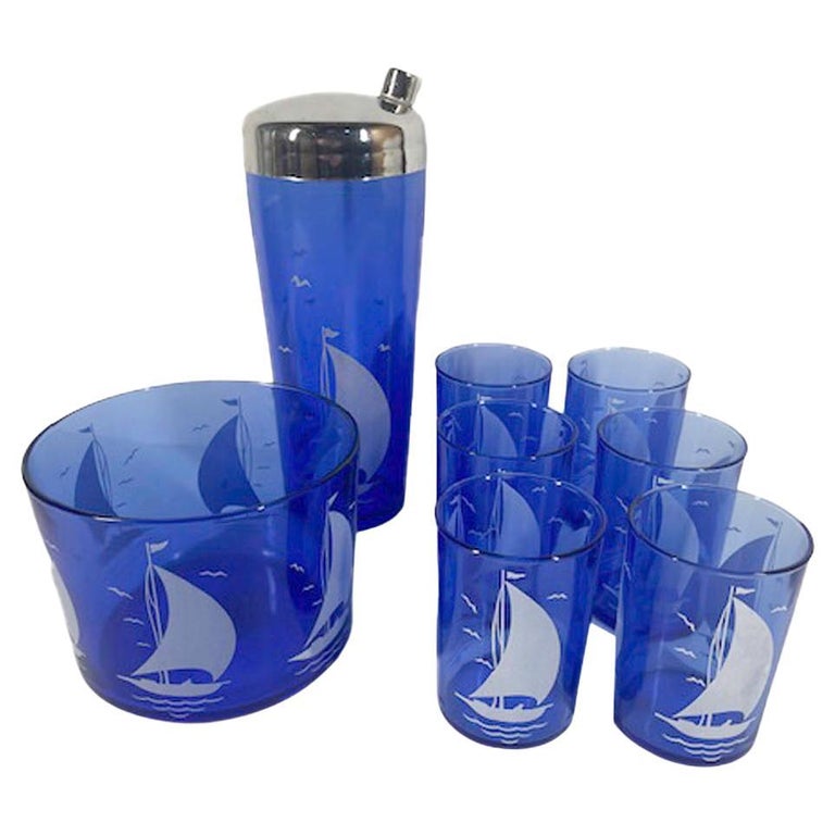 Hazel-Atlas Art Deco Sportsman Series White Sailboat Cocktail Shaker ...