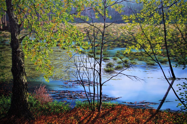 Hazel Thomson - Delamere Moss in Autumn, Painting, Oil on Canvas For ...