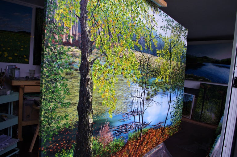 Hazel Thomson - Delamere Moss in Autumn, Painting, Oil on Canvas For ...