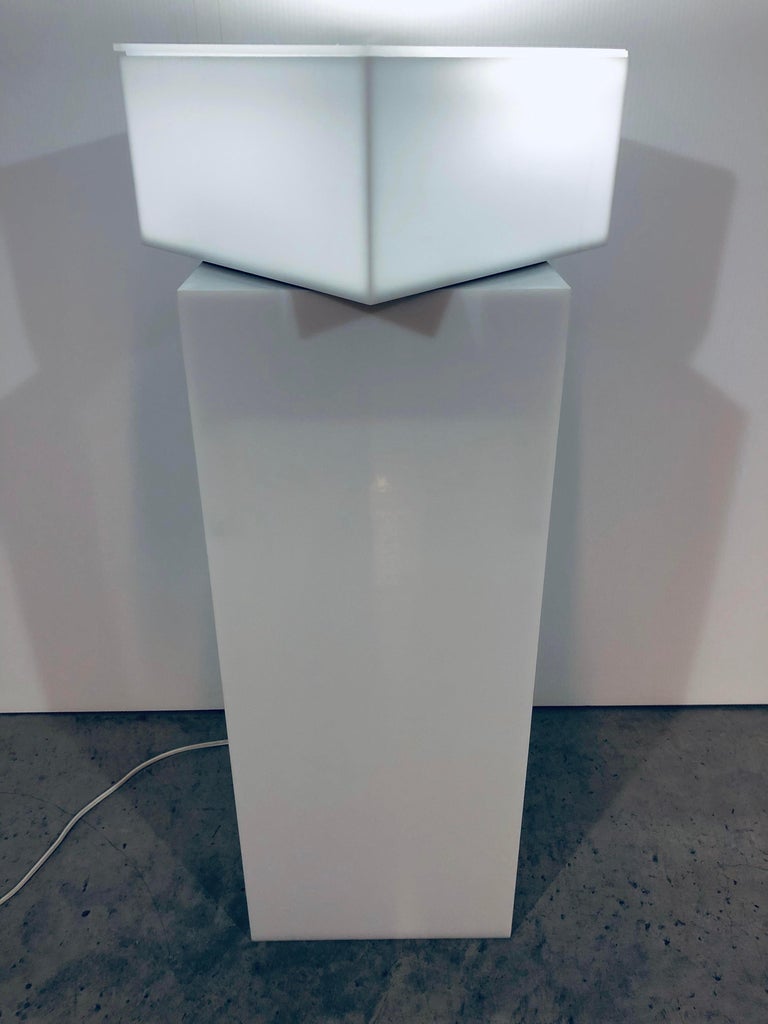 Haziza Illuminated and Motorized Rotating White Lucite Pedestal Table ...