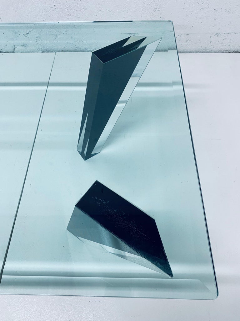 Haziza Modern Faceted Lucite and Glass Top Coffee Table at 1stDibs