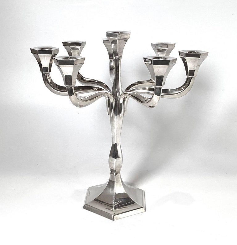 Hazorfim Eight Light Modern Sterling Judaica Candelabra For Sale at 1stDibs