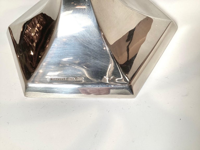 Hazorfim Eight Light Modern Sterling Judaica Candelabra For Sale at 1stDibs