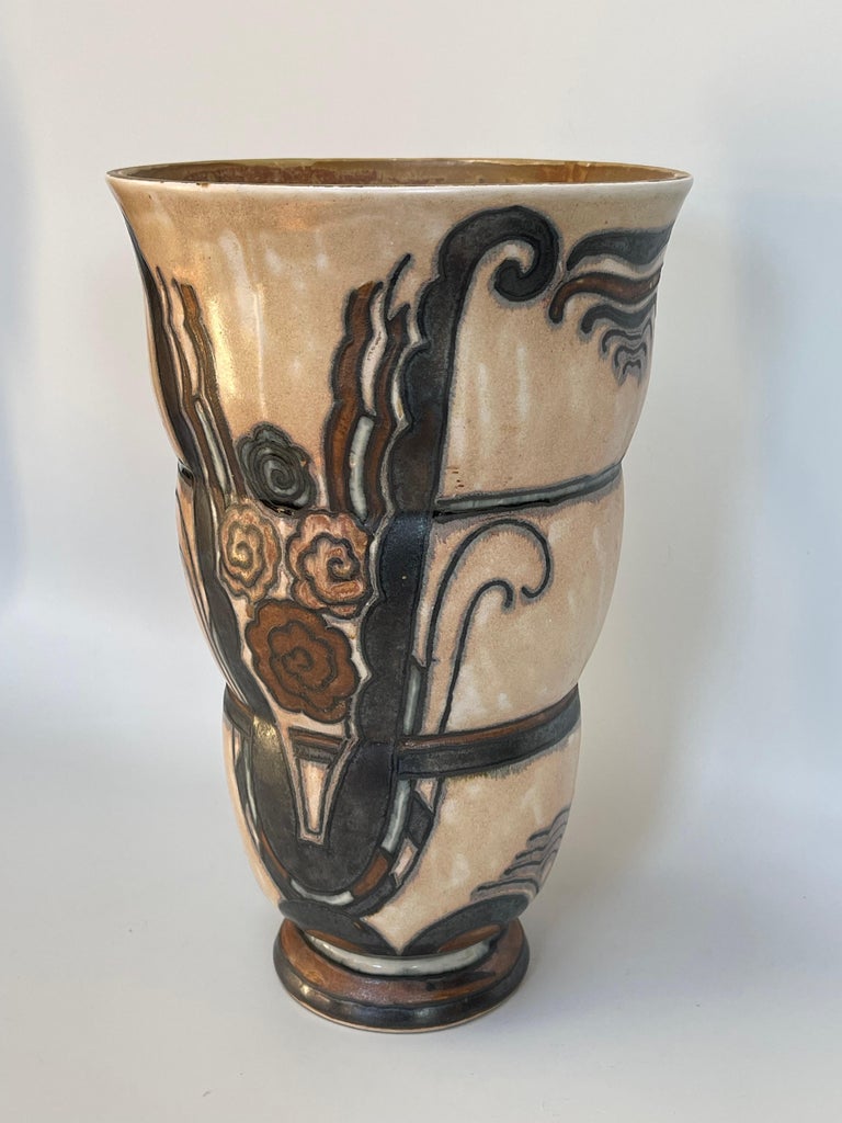 HB QUIMPER Art Deco-Vase aus glasiertem Steingut aus der Odetta-Periode ...