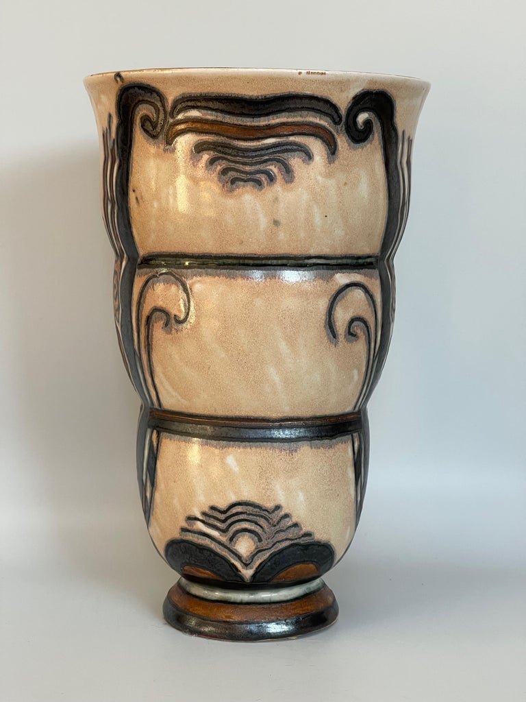 HB Quimper Art Deco Glazed Stoneware Vase Odetta Period For Sale at 1stDibs